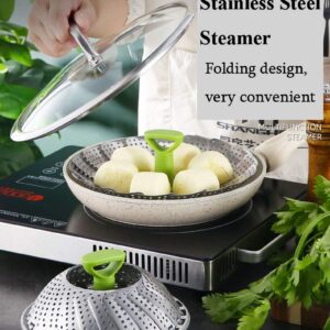 Vegetable Steamer Basket, Stainless Steel Folding Steamer Basket Insert for Veggie Fish Seafood Cooking, Expandable to Fit Various Size Pot (5.1" to 9" Triangle)