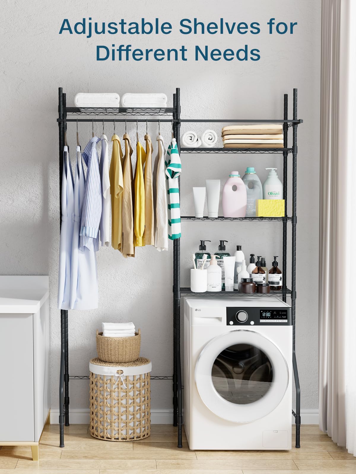 YORKING Clothes Drying Rack, Over The Washer and Dryer Storage Shelf with Adjustable Shelves, Space Saving Drying Rack for Laundry Room Easy Storage