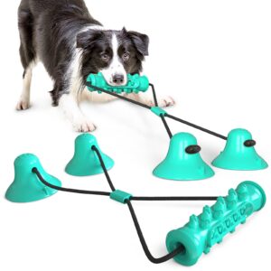 guardians dog chew toy with double suction cup for aggressive chewers, dog toothbrush chew toy puppy training treats food dispensing pet teeth cleaning rope toys for small medium dogs (blue)