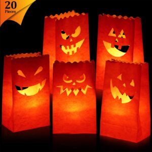 20 pieces halloween luminary candle bags flame resistant candle bags in 5 kinds of pumpkin grimace patterns for halloween party supplies