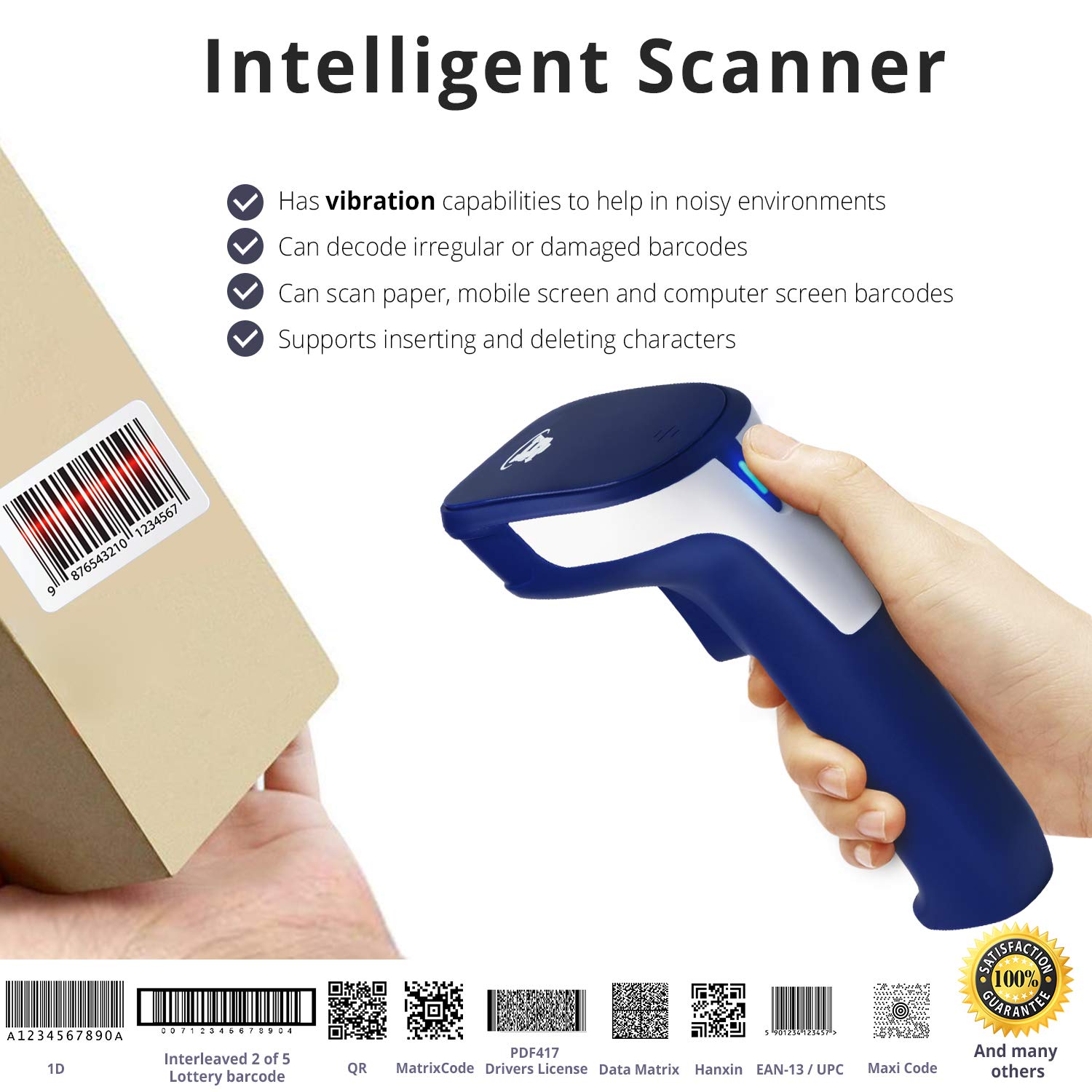 ScanAvenger 1D and 2D Portable Wireless Bluetooth Barcode Scanner: 3-in-1 - Cordless, Rechargeable Scan Gun for Inventory Management - Wireless, Handheld, USB Bar Code/QR Code Reader - Hand Scanner