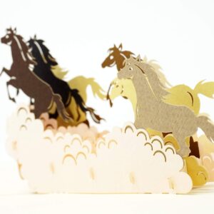 Wild Galloping Horses - 3D Pop Up Greeting Card For All Occasions - Love, Birthday, Graduation, Congrats, Goodluck, Retirement, Sympathy - Message Note for Personalized - Thick Envelope, Fold Flat