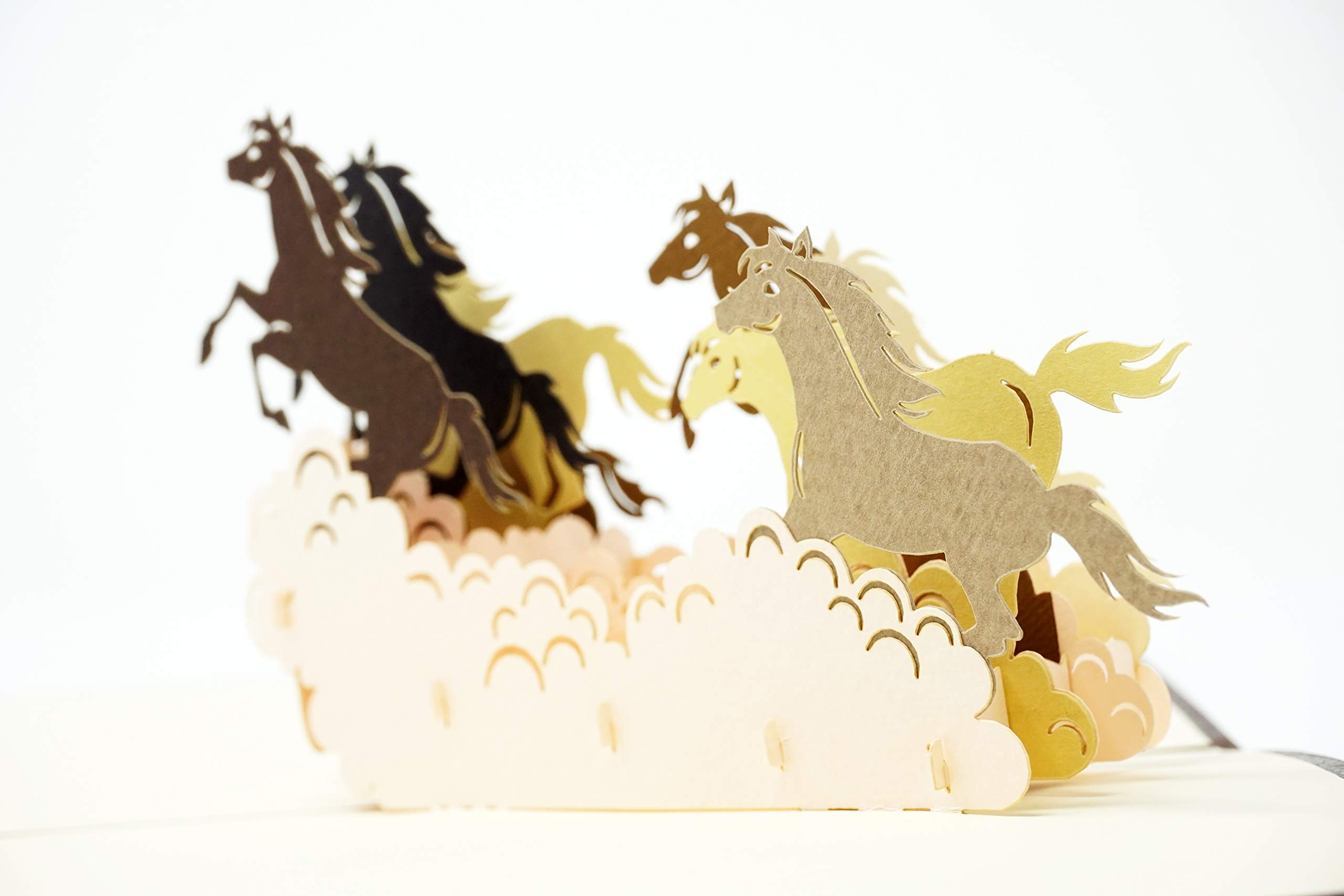 Wild Galloping Horses - 3D Pop Up Greeting Card For All Occasions - Love, Birthday, Graduation, Congrats, Goodluck, Retirement, Sympathy - Message Note for Personalized - Thick Envelope, Fold Flat