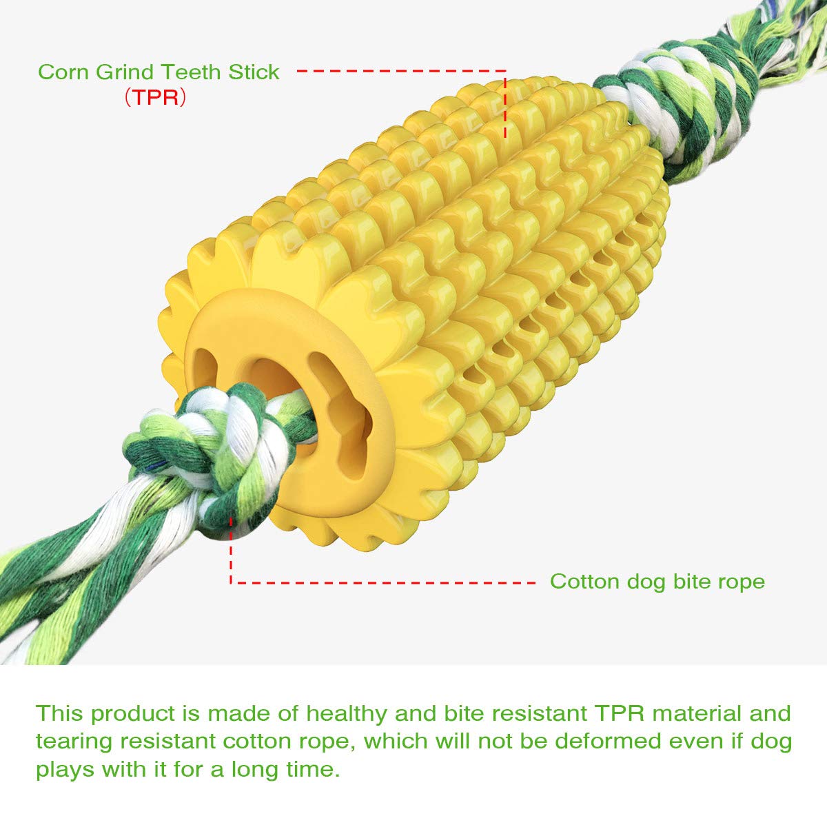 Dog Toothbrush Chew Toy,Natural Durable Rubber Dental Oral Care for Small/Medium/Large Dogs,Soft Bite Corn Molar Stick with Rope