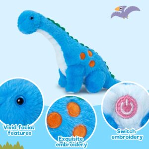 Houwsbaby 14” Blue Light up Dinosaur Stuffed Animal Floppy LED Glowing Diplodocus Plush Toy Night Lights Glow Pillow Long Neck Birthday Presents for Kids Toddler Girls and Boys