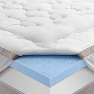 bedstory mattress topper queen size, dual layer pillow top and gel memory foam bed toppers 3.6 inch, combination of comfort and support, white