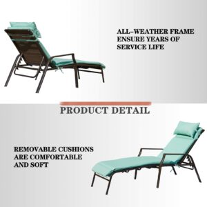 Festival Depot 3 Pieces Chaise Lounge Set of 2 Patio Chairs with Adjustable Back Removable Cushions and 1 Bistro Table Outdoor Furniture for Pool Lawn Deck Garden (Light Blue)