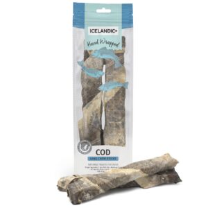 Icelandic+ Cod Skin 10" Long Hand Wrapped Dog Chew Stick, 2-Pack, 3.2-oz Bag