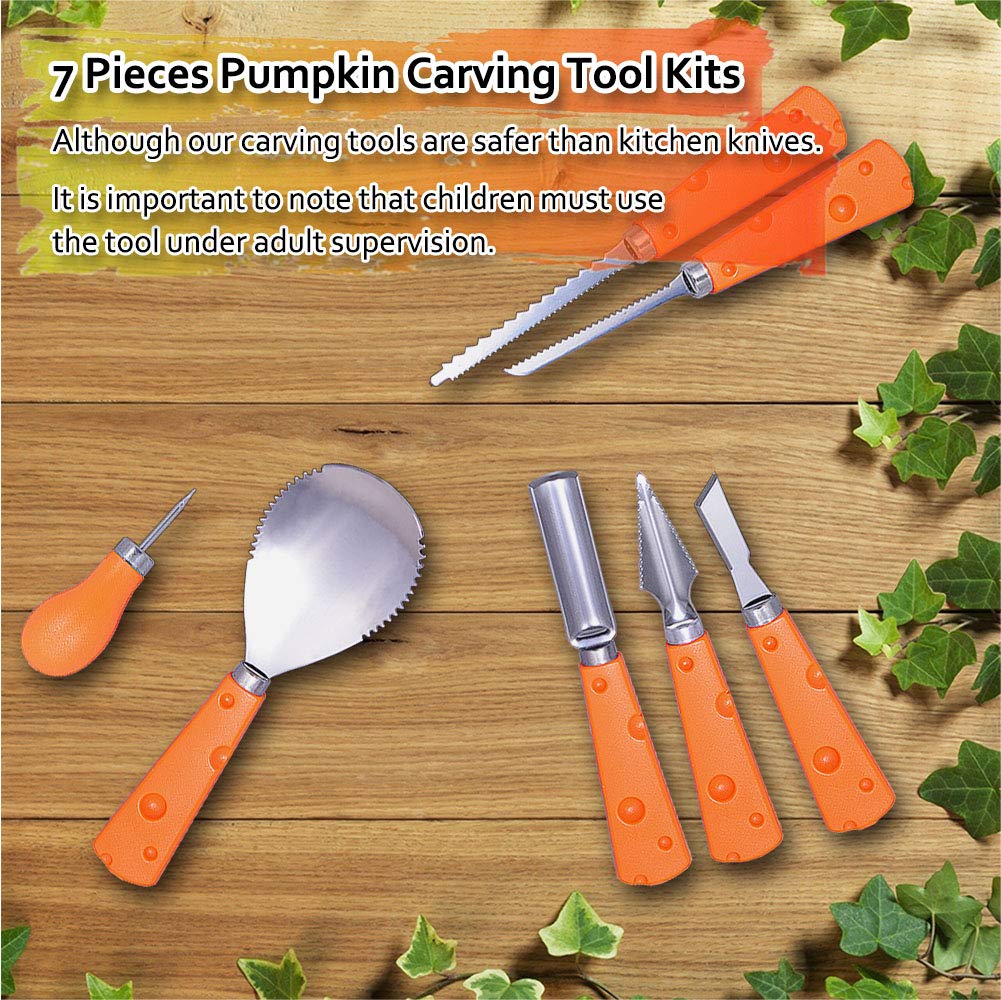 Taspire Halloween Pumpkin Carving Kit with 12pcs Stencils, (7 Pieces Pumpkin Carving Tools Set), Pumpkin Carving Set