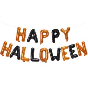 tellpet happy halloween balloons banner, halloween party decorations for home yard decor backdrop sign, orange and black