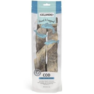 icelandic+ cod skin 10" long hand wrapped dog chew stick, 2-pack, 3.2-oz bag