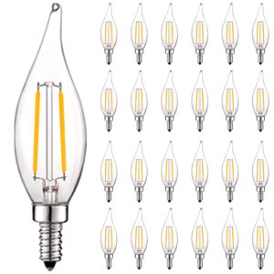 luxrite 4w vintage candelabra led bulbs dimmable, 400 lumens, 3000k soft white, led chandelier light bulbs 40w equivalent, flame clear glass, filament led candle bulb, ul listed, e12 base (24 pack)