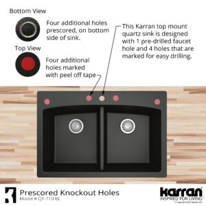 Karran QT-710 Drop-In Quartz Composite 33 in. 1-Hole 50/50 Double Bowl Kitchen Sink Kit in Brown