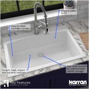 Karran QT-712 Drop-In Quartz Composite 33 in. 1-Hole Single Bowl Kitchen Sink Kit in Black