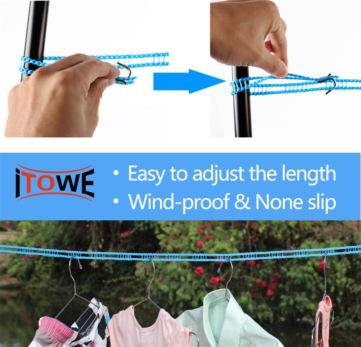 2 Pack Clotheslines Windproof Clothesline Portable Clothes Line for Travel Camping Outdoor Indoor Drying Lightweight Sturdy Adjustable (5m+5m)