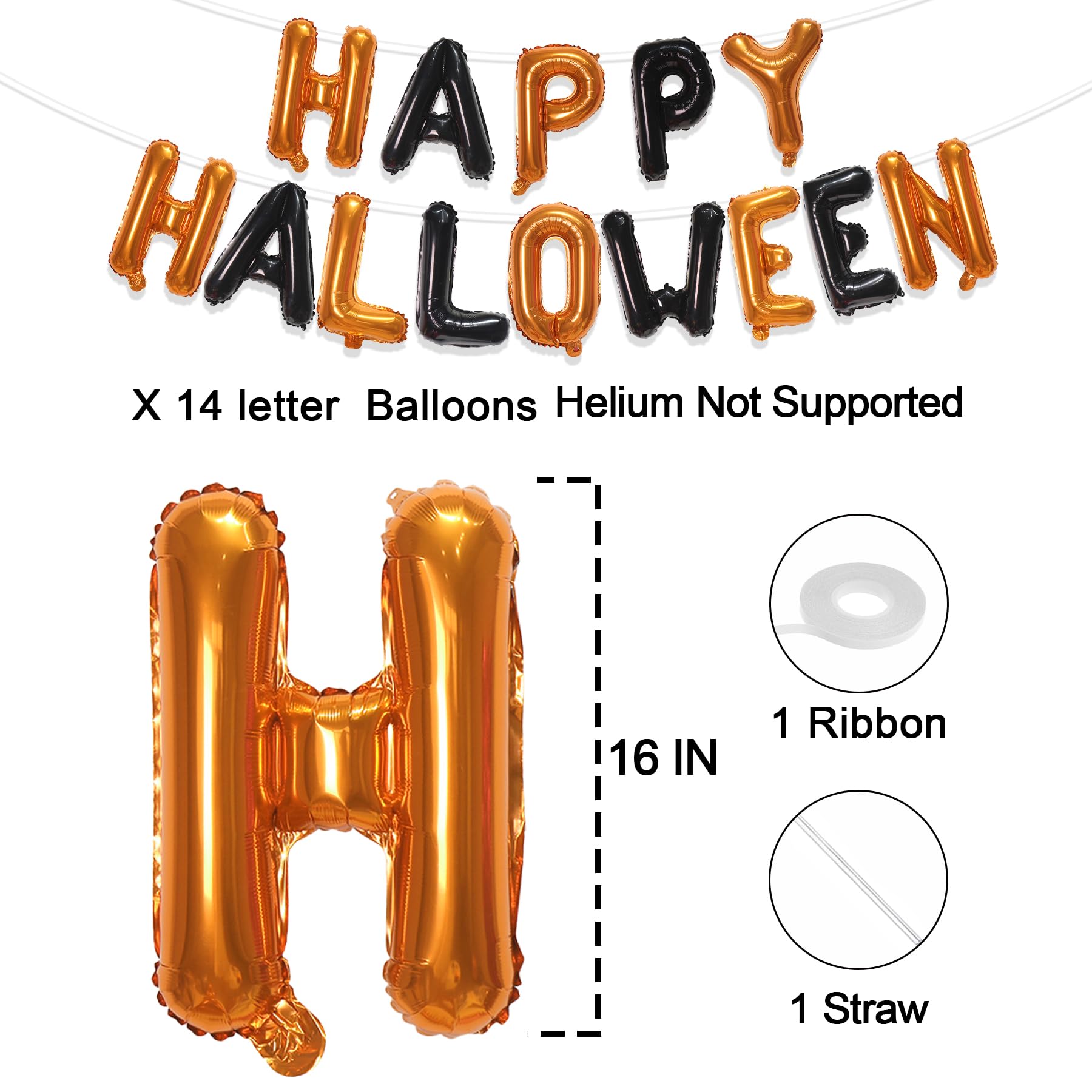 Tellpet Happy Halloween Balloons Banner, Halloween Party Decorations for Home Yard Decor Backdrop Sign, Orange and Black