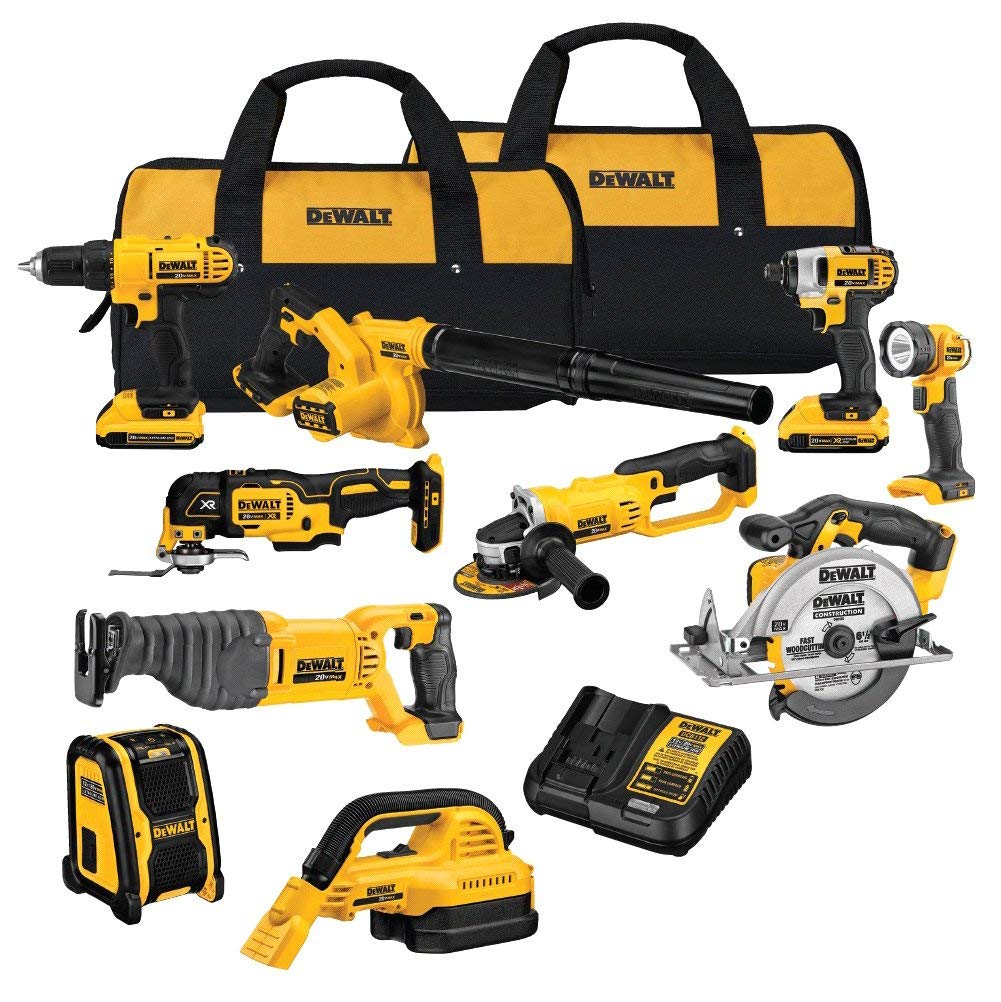 Dewalt DCK1020D2R 20V MAX Lithium-Ion Cordless 10-Tool Combo Kit (2 Ah) (Renewed)