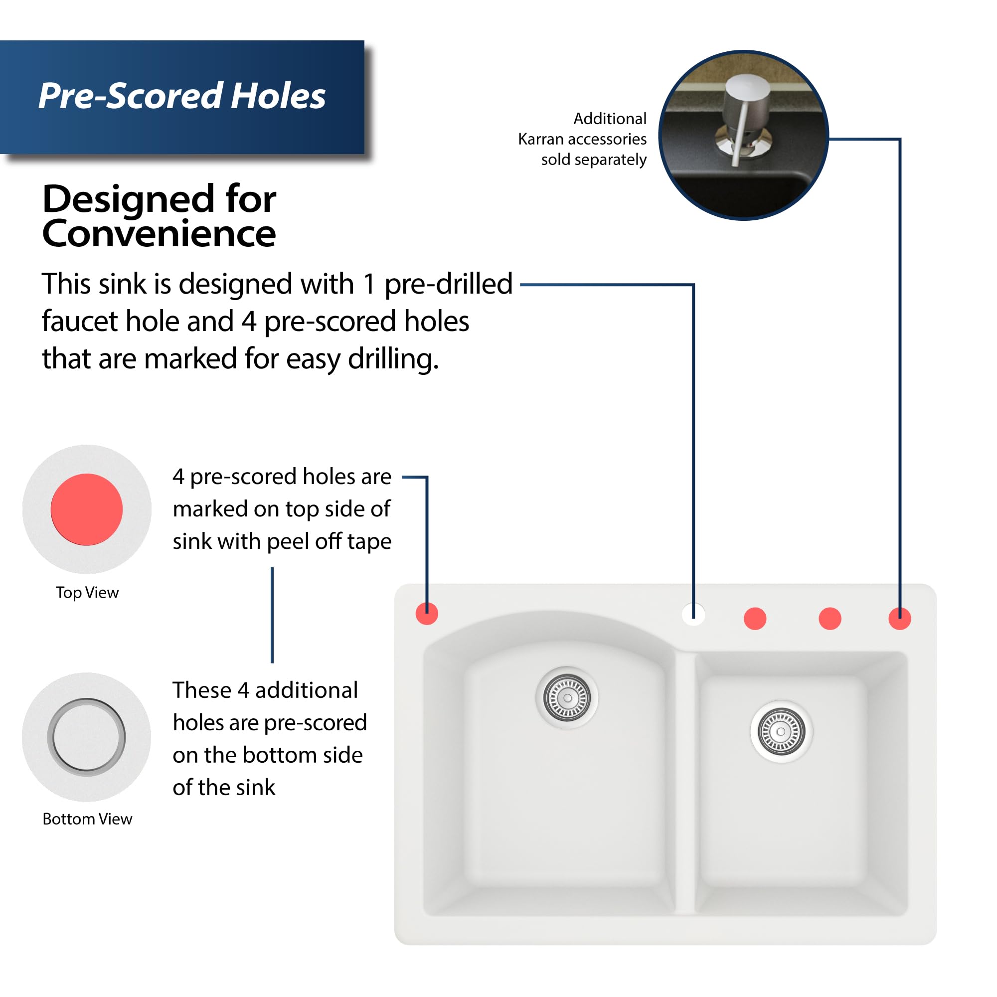 Karran QT-610 Drop-In Quartz Composite 33 in. 1-Hole 60/40 Double Bowl Kitchen Sink Kit in White