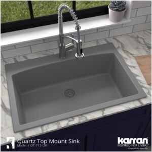 Karran QT-712 Drop-In Quartz Composite 33 in. 1-Hole Single Bowl Kitchen Sink Kit in Black