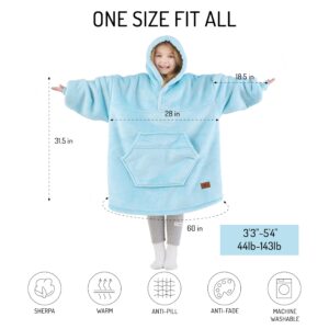 Degrees of Comfort Wearable Blanket Hoodie for Kids, Sherpa Lined Hooded Blankets Sweatshirt with Pockets, Sky Blue, One Size Fits All, 30x28 Inch