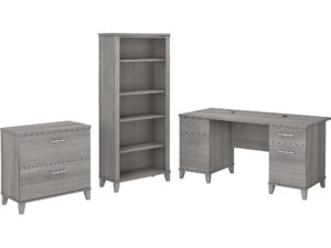 bush furniture somerset 60w office desk with lateral file cabinet and 5 shelf bookcase in platinum gray