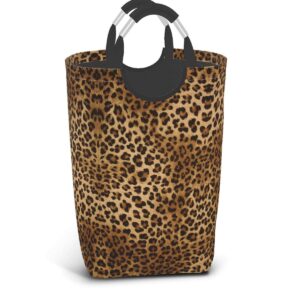 leopard canvas laundry hamper cheetah print leopard print pattern large collapsible laundry basket with handles foldable bathroom storage clothes basket for home college dorm bathroom