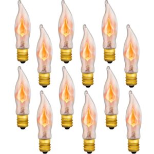 24 pcs Flicker Flame Light Bulb 3 Watt 120 Volt Flame Tip Halloween Chandelier Flickering Light Bulbs Christmas Replacement Orange Glow Bulbs Crystal Clear Candle Bulb for E12 Candelabra Base