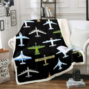 feelyou 3d aircraft print blankets and throws kids boys teens fighter world war fleece blankets pilot flight blanket airplane pattern throw blanketfor couch bed sofa sherpa blanket twin 60"x80"