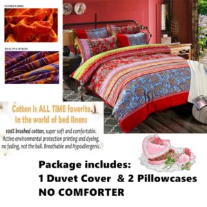 ABREEZE 3Pcs Bohemia Retro Bedding Ethnic Vintage Floral Duvet Cover Boho Bedding 100% Brushed Cotton Bedding Sets Damask Paisley Coloful Mandala Down Comforter Cover,Cal.King