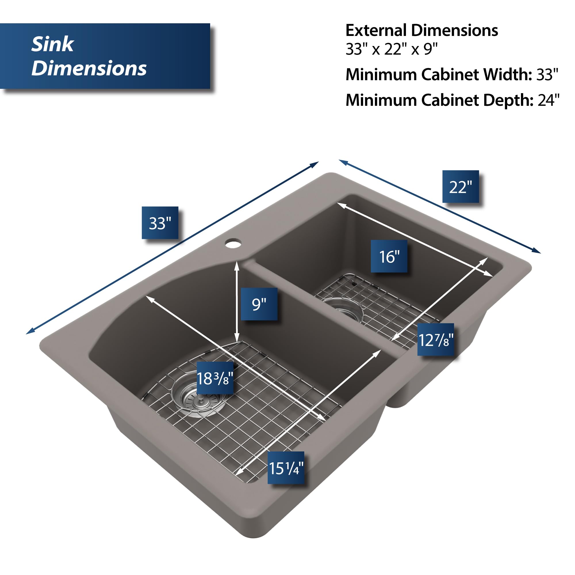 Karran QT-610 Drop-In Quartz Composite 33 in. 1-Hole 60/40 Double Bowl Kitchen Sink Kit in Concrete