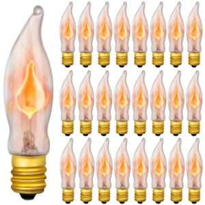 24 pcs flicker flame light bulb 3 watt 120 volt flame tip halloween chandelier flickering light bulbs christmas replacement orange glow bulbs crystal clear candle bulb for e12 candelabra base