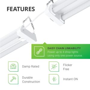 Sunco Motion Sensor 4ft LED Shop Light, Garage Lights Ceiling LED Plug in Fixtures, 40W, 5000K Daylight, Frosted, Motion Activated, Linkable Suspension Mount, ETL