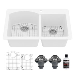 karran qt-610 drop-in quartz composite 33 in. 1-hole 60/40 double bowl kitchen sink kit in white