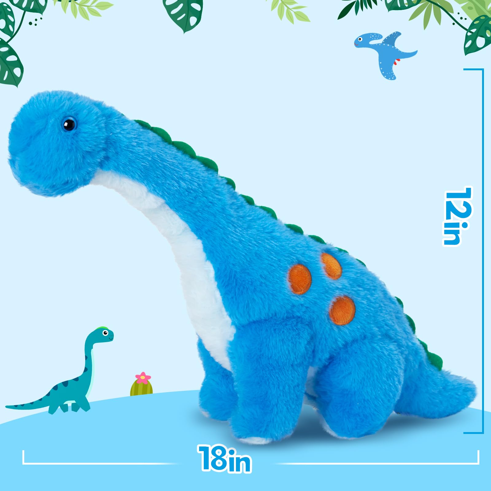 Houwsbaby 14” Blue Light up Dinosaur Stuffed Animal Floppy LED Glowing Diplodocus Plush Toy Night Lights Glow Pillow Long Neck Birthday Presents for Kids Toddler Girls and Boys