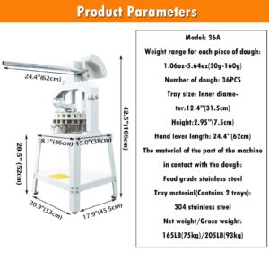 INTSUPERMAI Manual Dough Divider Rounder 36pcs Commercial Dough Cutter DIvider Cutting Machine Hydraulic Hand Press Dough Equal Divider Maker Lump Spacer Bakery for Bread