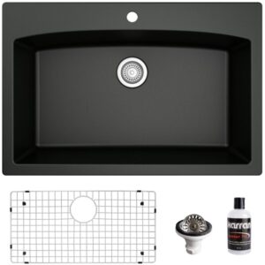 karran qt-712 drop-in quartz composite 33 in. 1-hole single bowl kitchen sink kit in black