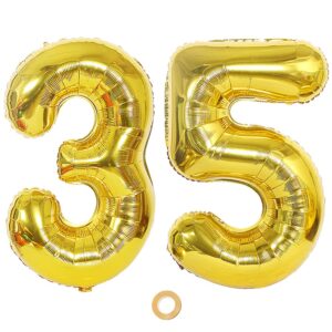 ceqiny 40 inch 35th number balloon mylar balloon giant balloon alphabet foil balloon for birthday party wedding bridal shower engagement photo shoot anniversary decoration, gold digit 35 balloon