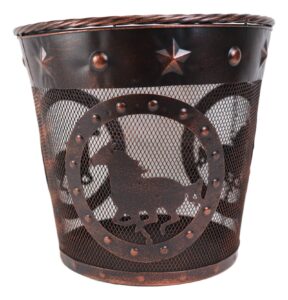 ebros rustic western galloping horses with raised studs stars and braided metal rope trim wire waste basket bin 12.75" wide home and bathroom accent country farmhouse cowboy decorative trash can