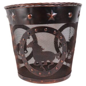 Ebros Rustic Western Galloping Horses with Raised Studs Stars and Braided Metal Rope Trim Wire Waste Basket Bin 12.75" Wide Home and Bathroom Accent Country Farmhouse Cowboy Decorative Trash Can