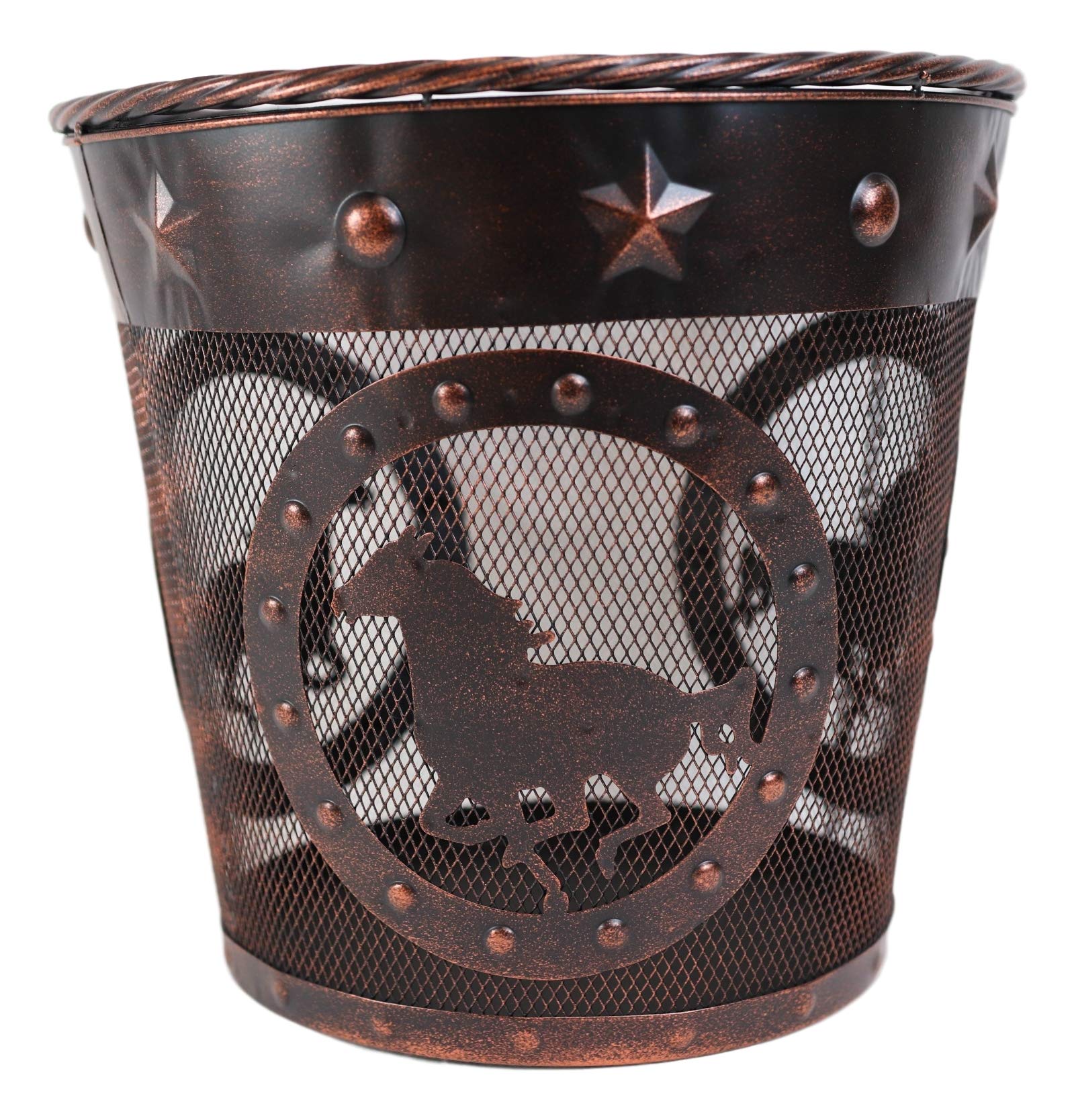 Ebros Rustic Western Galloping Horses with Raised Studs Stars and Braided Metal Rope Trim Wire Waste Basket Bin 12.75" Wide Home and Bathroom Accent Country Farmhouse Cowboy Decorative Trash Can