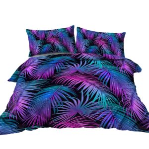 blessliving palm leaf bedding neonl tropical leaves on black duvet cover set 3 piece girly modern bedspreads queen size pink teal purple and blue