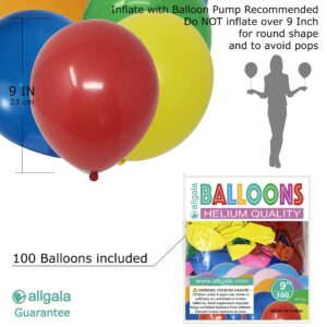 Allgala 100 Count 9 Inch Helium Grade Premium Latex Balloons for Birthday Feliz Cumpleaños Baby Shower Engagement Party Wedding Decorations-Assorted-BL52100