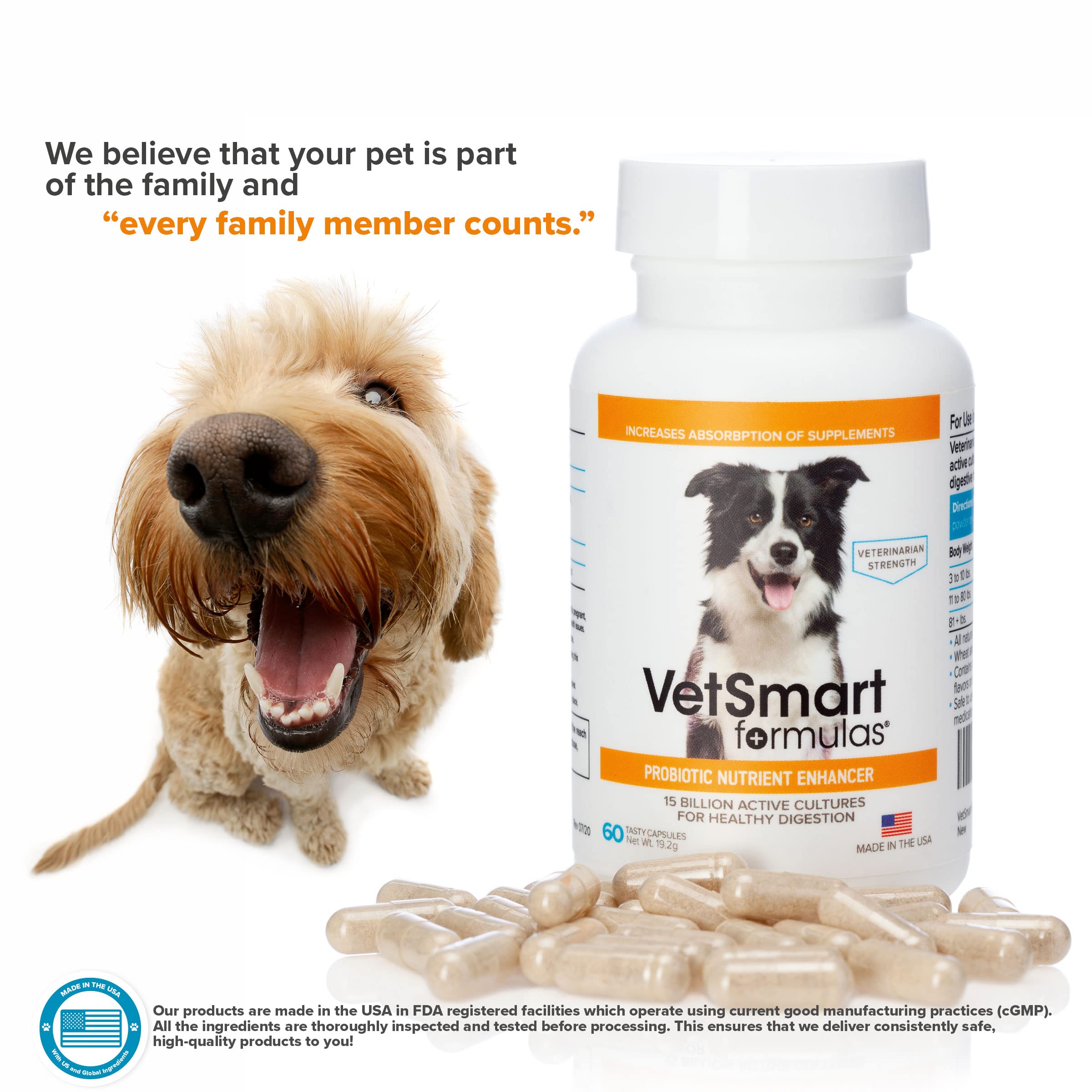 Pet Probiotics for Dogs Supplement - Supports Digestive Enzymes for Nutrient Absorption - 15 Billion Active Probiotic Cultures Attack Inflammation to Prevent Infection