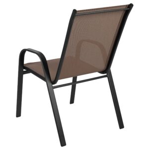 Flash Furniture Brazos Series Outdoor Stackable Patio Chairs with Flex Comfort Material, Stacking Outdoor Modern Sling Patio Chairs, Brown (Pack of 4)