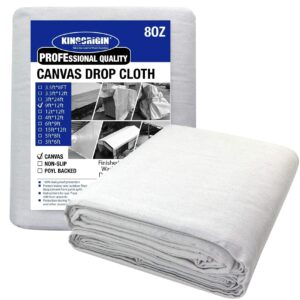 kingorigin grey white canvas drop cloth, 9 x 12 feet canvas tarp, washable and reusable cotton paint tarp, drop cloths for painting, curtains, furniture and floor protection