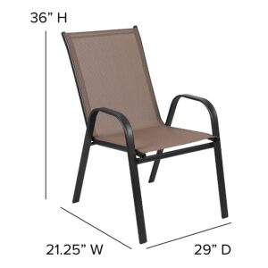 Flash Furniture Brazos Series Outdoor Stackable Patio Chairs with Flex Comfort Material, Stacking Outdoor Modern Sling Patio Chairs, Brown (Pack of 4)