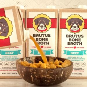 Brutus Bone Broth for Dogs (Beef, 2-Pack) and Brutus Broth Dog Biscuits (Beef, 2-Pack) Bundle