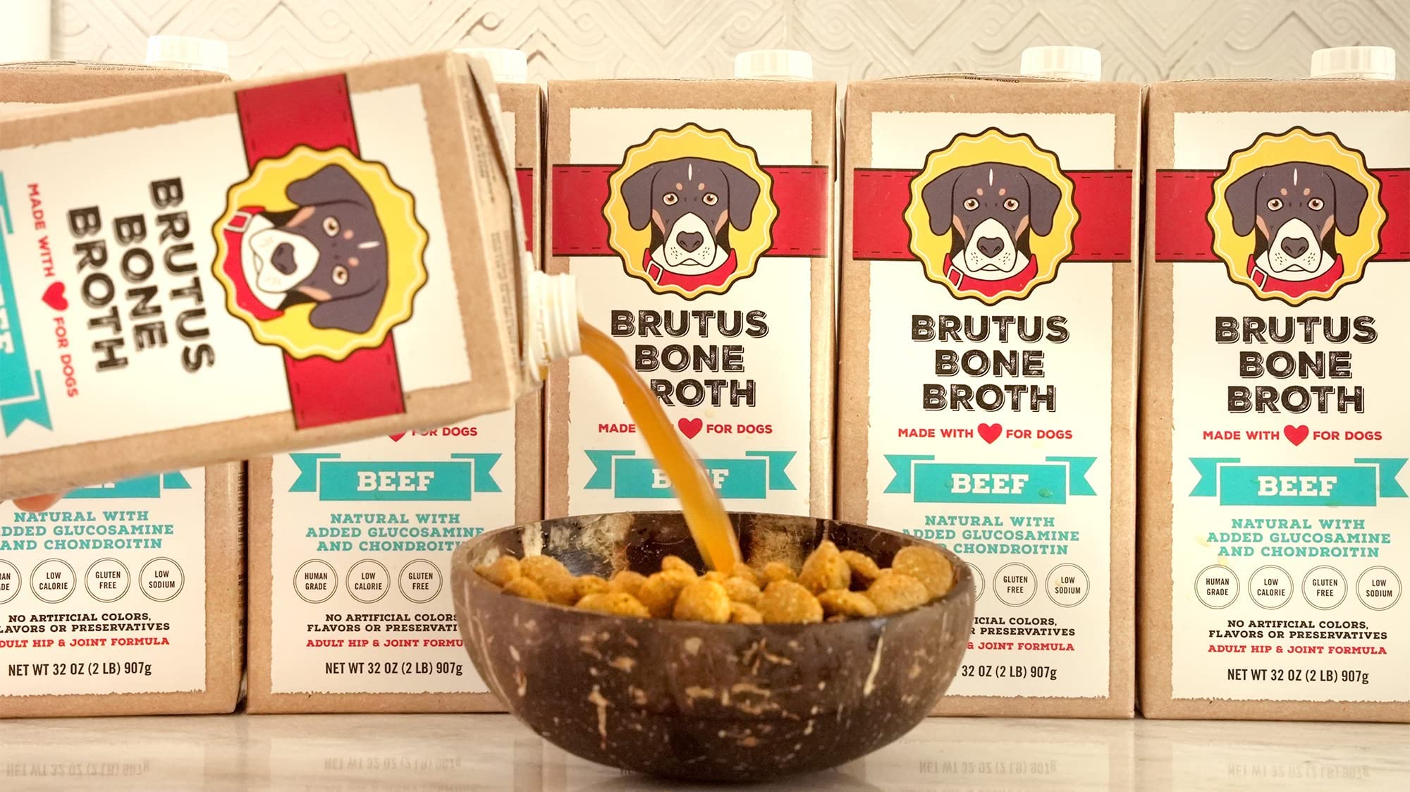 Brutus Bone Broth for Dogs (Beef, 2-Pack) and Brutus Broth Dog Biscuits (Beef, 2-Pack) Bundle