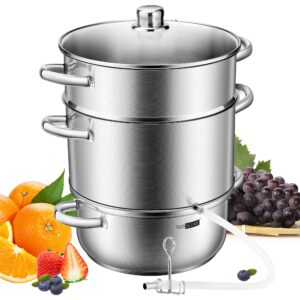 vivohome stainless steel juice steamer extractor fruit vegetables juicer steamer pot 24 cm 8.5 qt with tempered glass lid, hose, clamp, loop handles