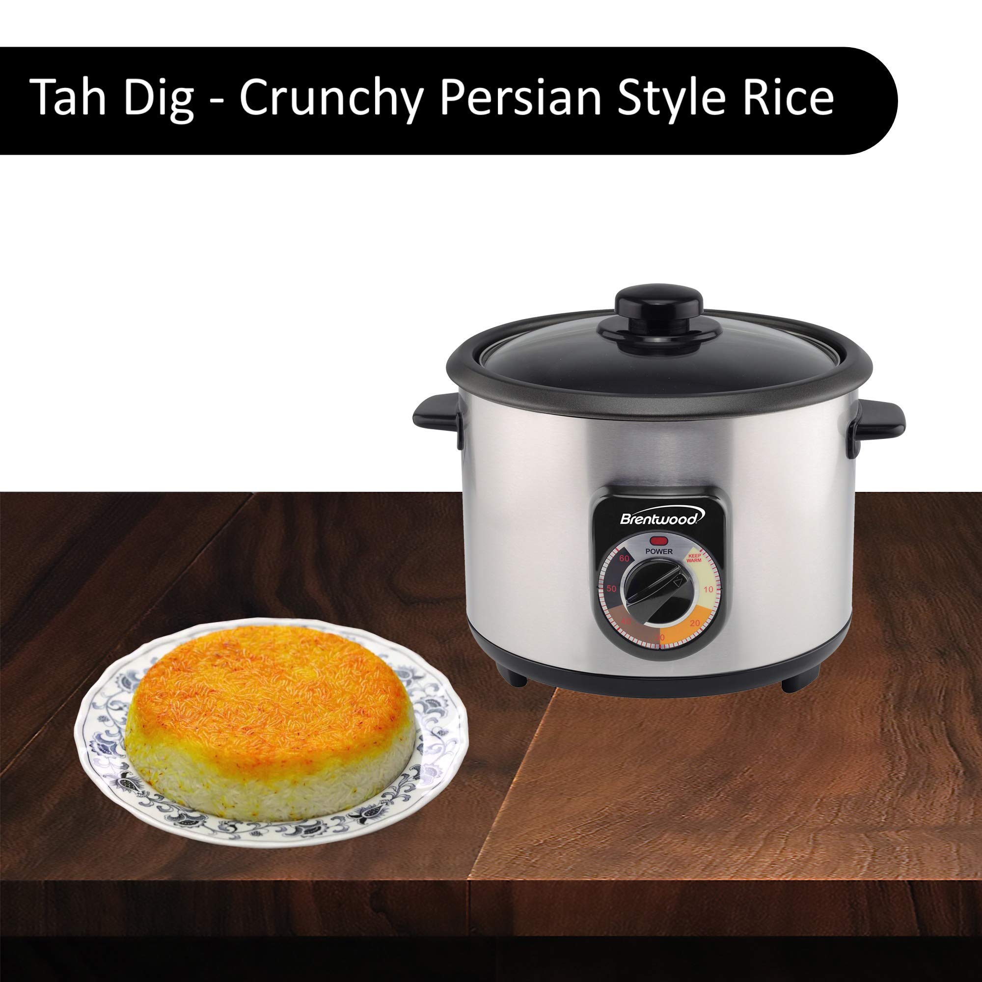 Brentwood TS-1020S 10-Cup Uncooked/20-Cup Cooked Crunchy Persian Rice Cooker, Stainless Steel [TS-1020S]